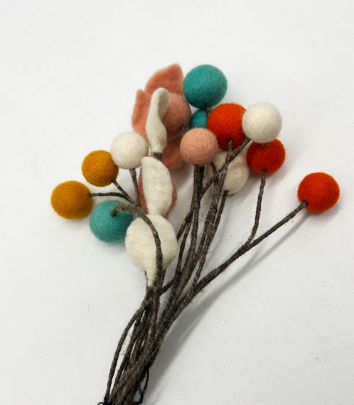 Colorful Felt Billy Buttons - Handmade Wool Craspedia Stems